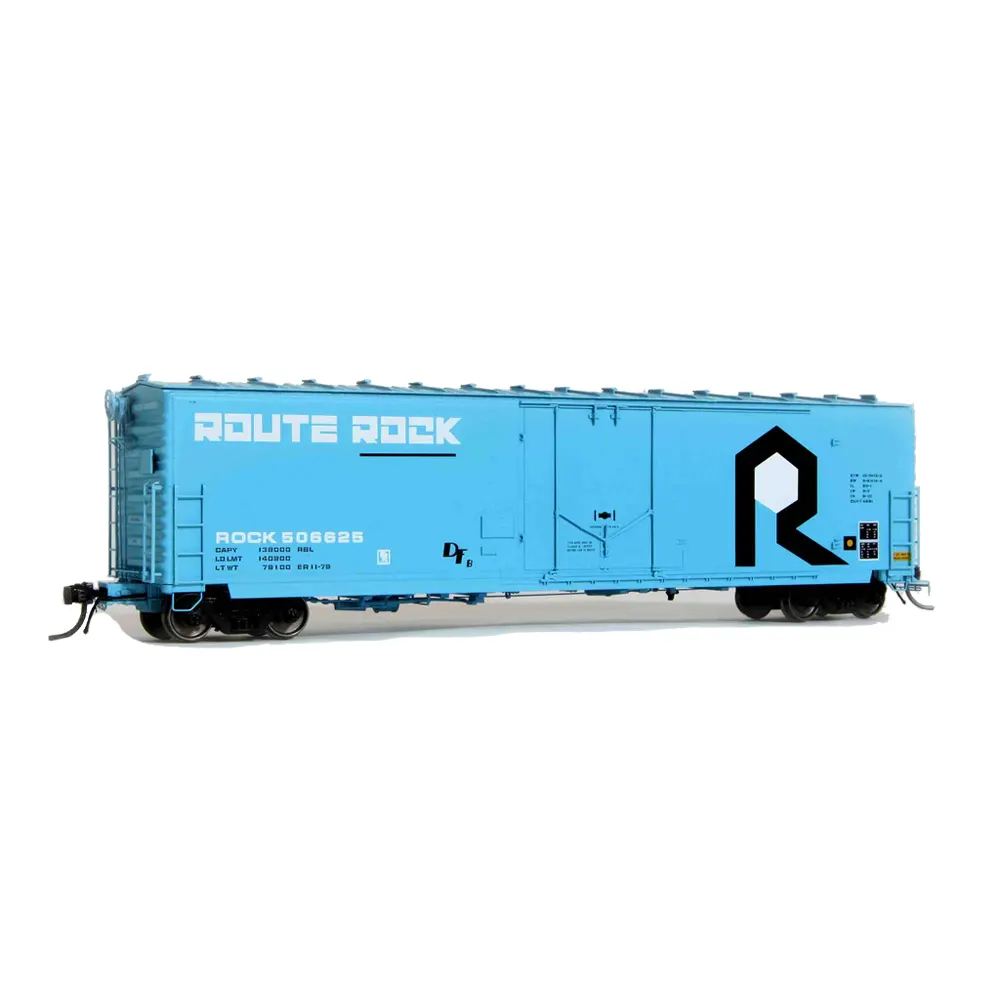 Moloco HO General American 50' RBL Sill 1 Boxcar, Offset Door Rock Island "Blue, Route Rock ...