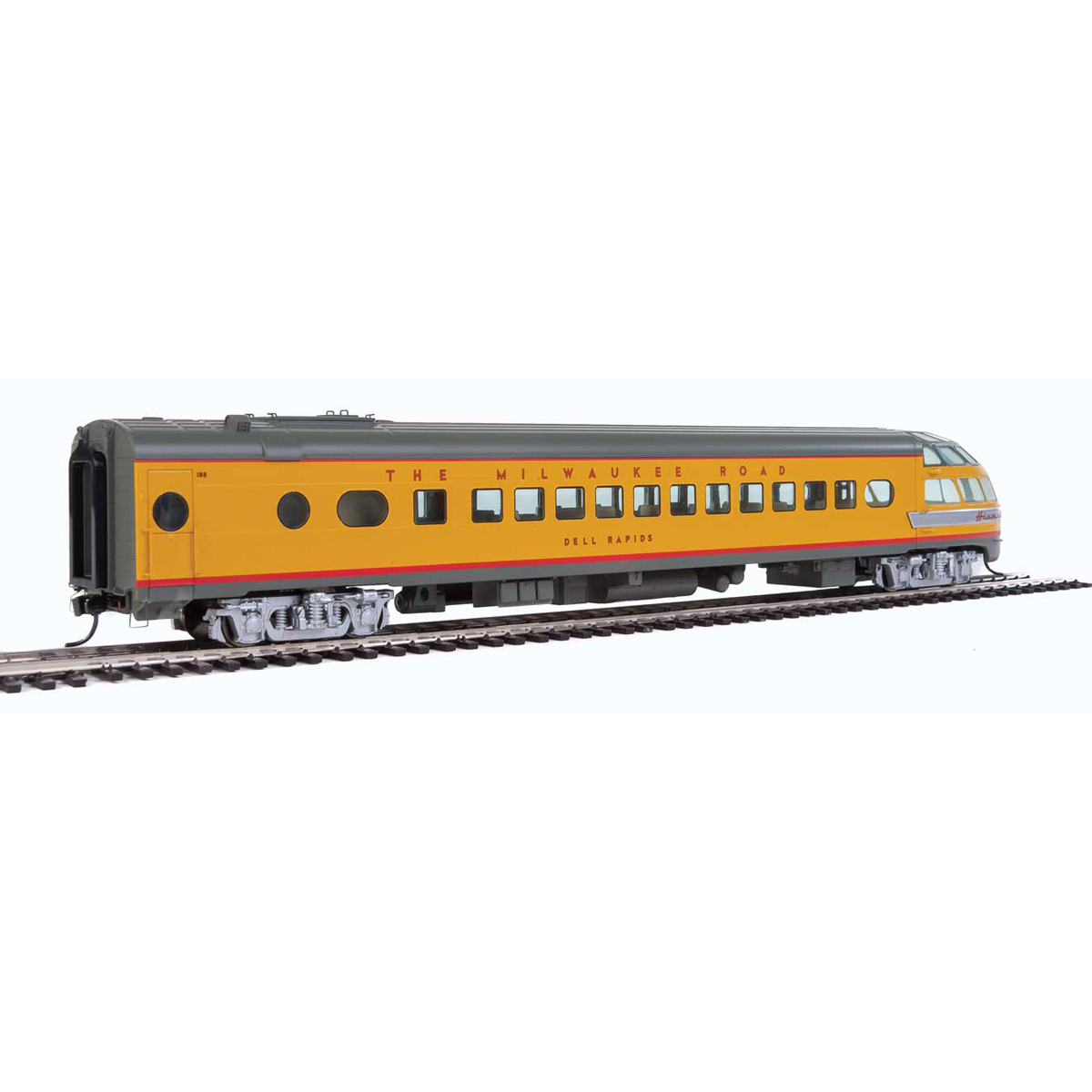 Walthers Proto HO 85' Skytop Lounge Rapids Series Milwaukee Road "Dell Rapids, Yellow & Gray ...