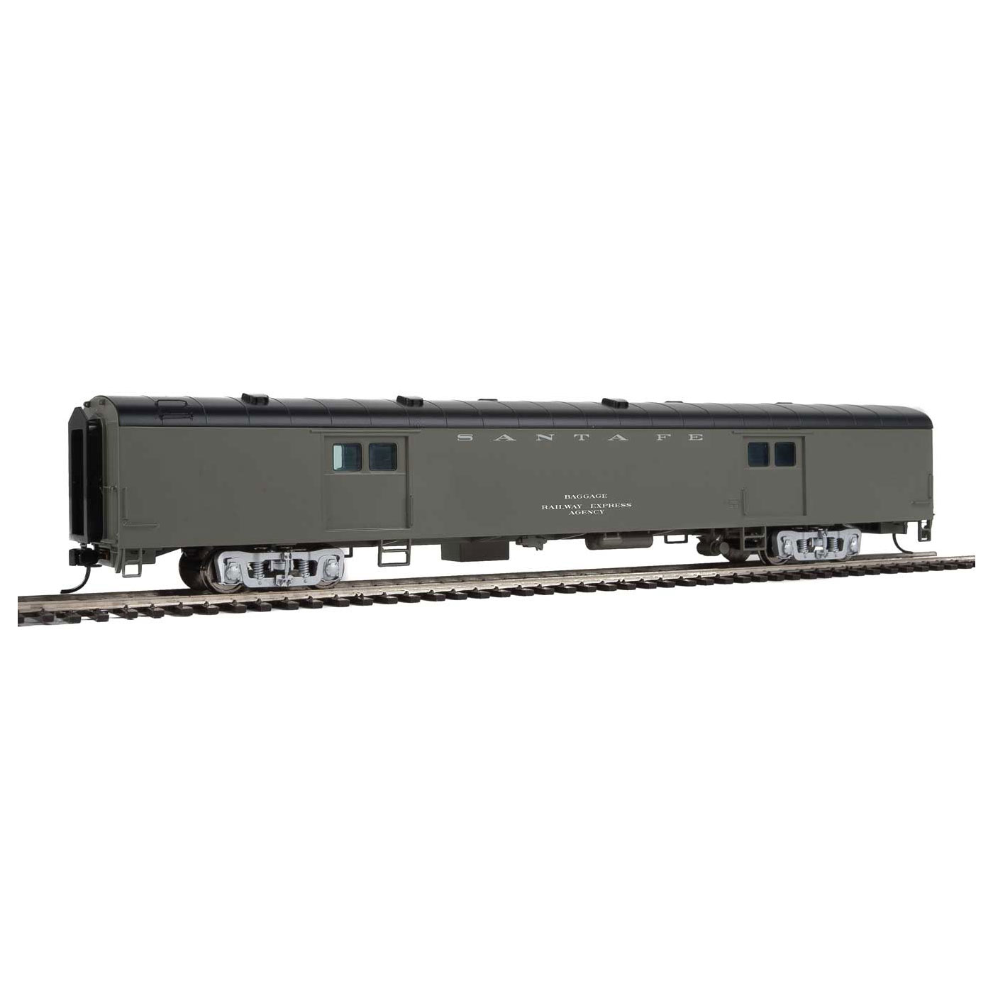 Walthers Proto HO 74' Pullman Standard Baggage Car Santa Fe Deluxe Edition "Gray & White" #3817 ...